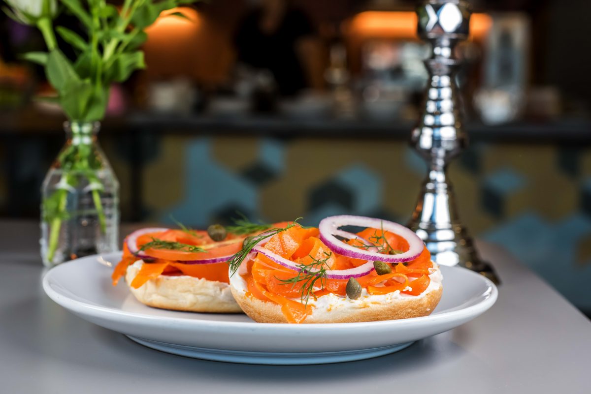 Manchester Jewish Museum — MJM café, Bagel with shmear & carrot lox ...